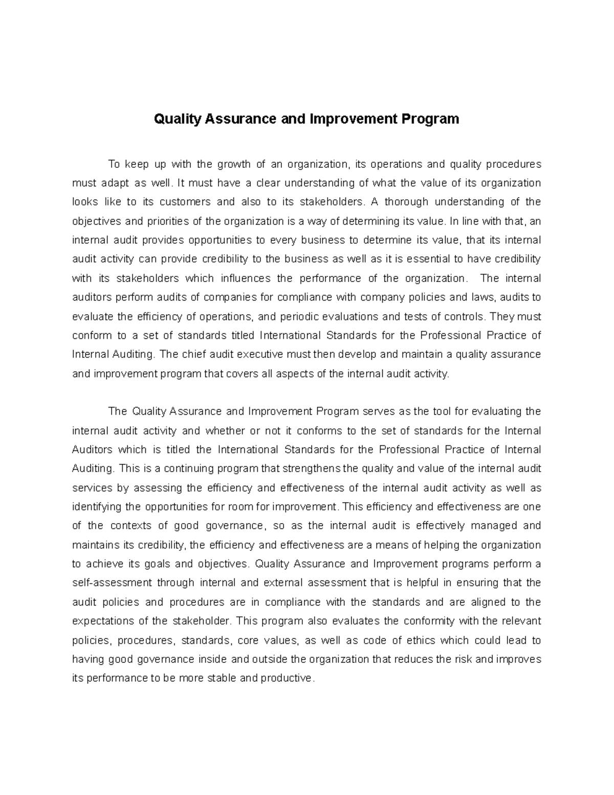 Quality Assurance Review - Quality Assurance and Improvement Program To ...