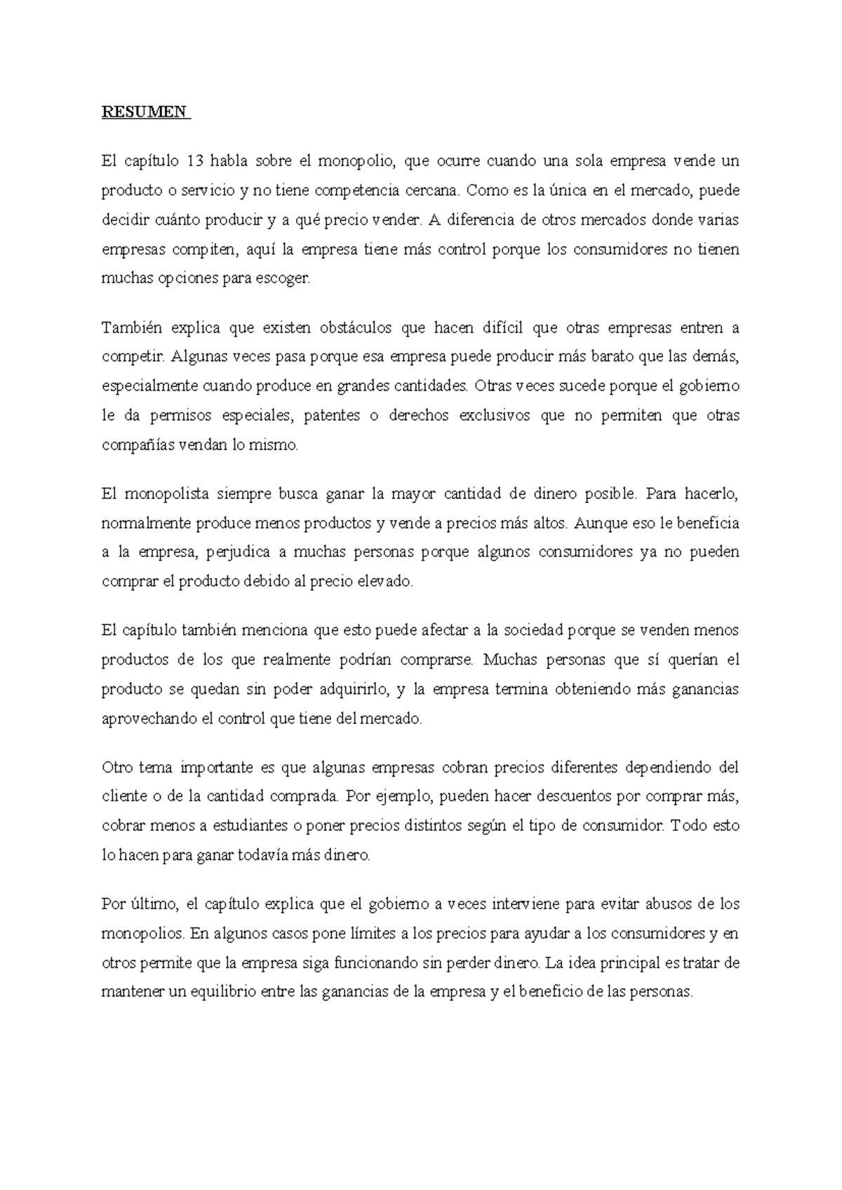 Resumen Microeconomía 2: Capítulo 13 - El Monopolio y su Impacto - Studocu