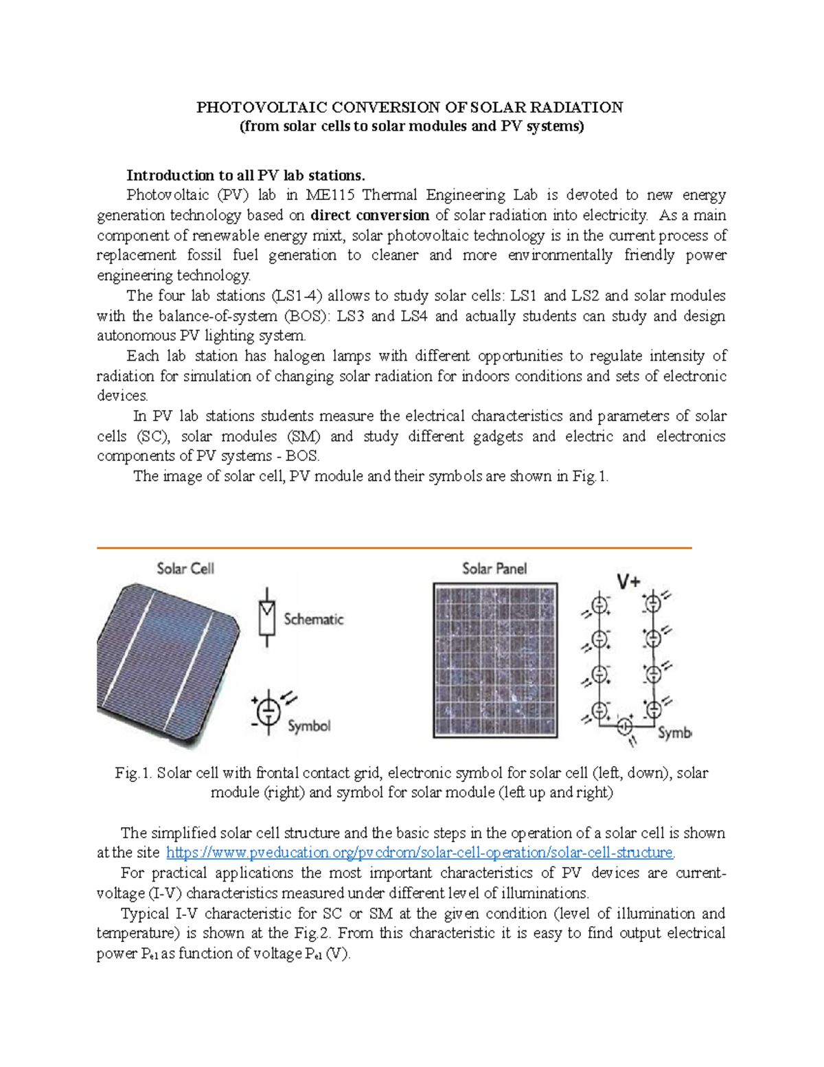 Introduction to PV Lab Stations in ME115 Thermal Engineering - Studocu