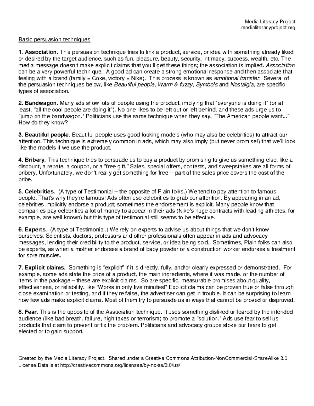 Ad analysis- Persuasive techniques - medialiteracyproject Created by ...