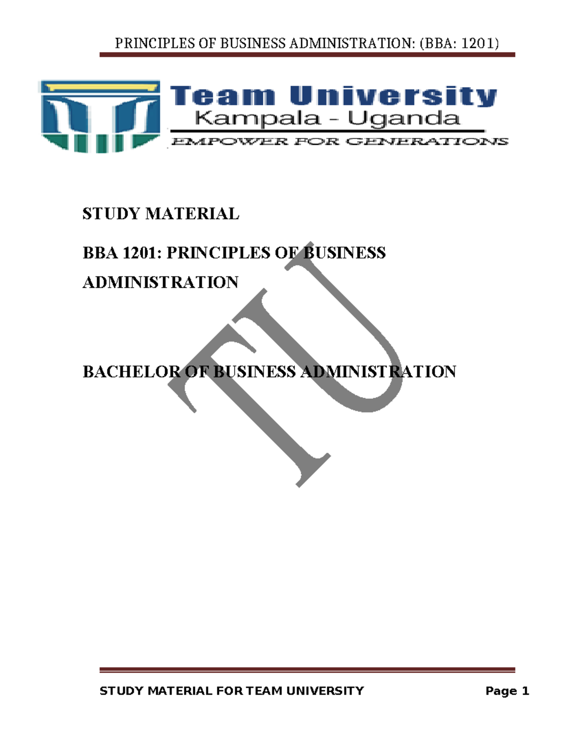 BBA 1201: Comprehensive Study Material for Principles of Business ...