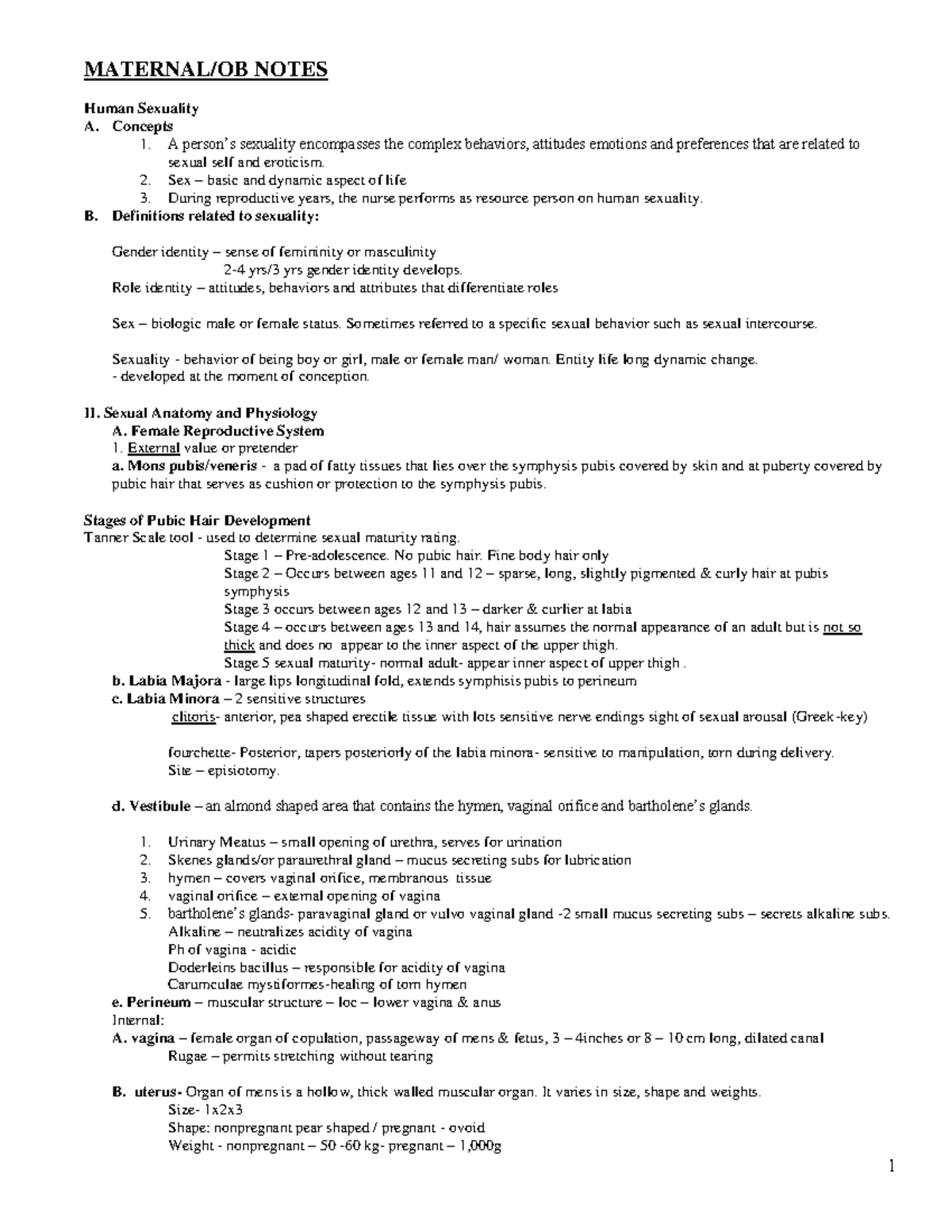 Maternal Child Review Notes: Human Sexuality and Reproductive Health ...