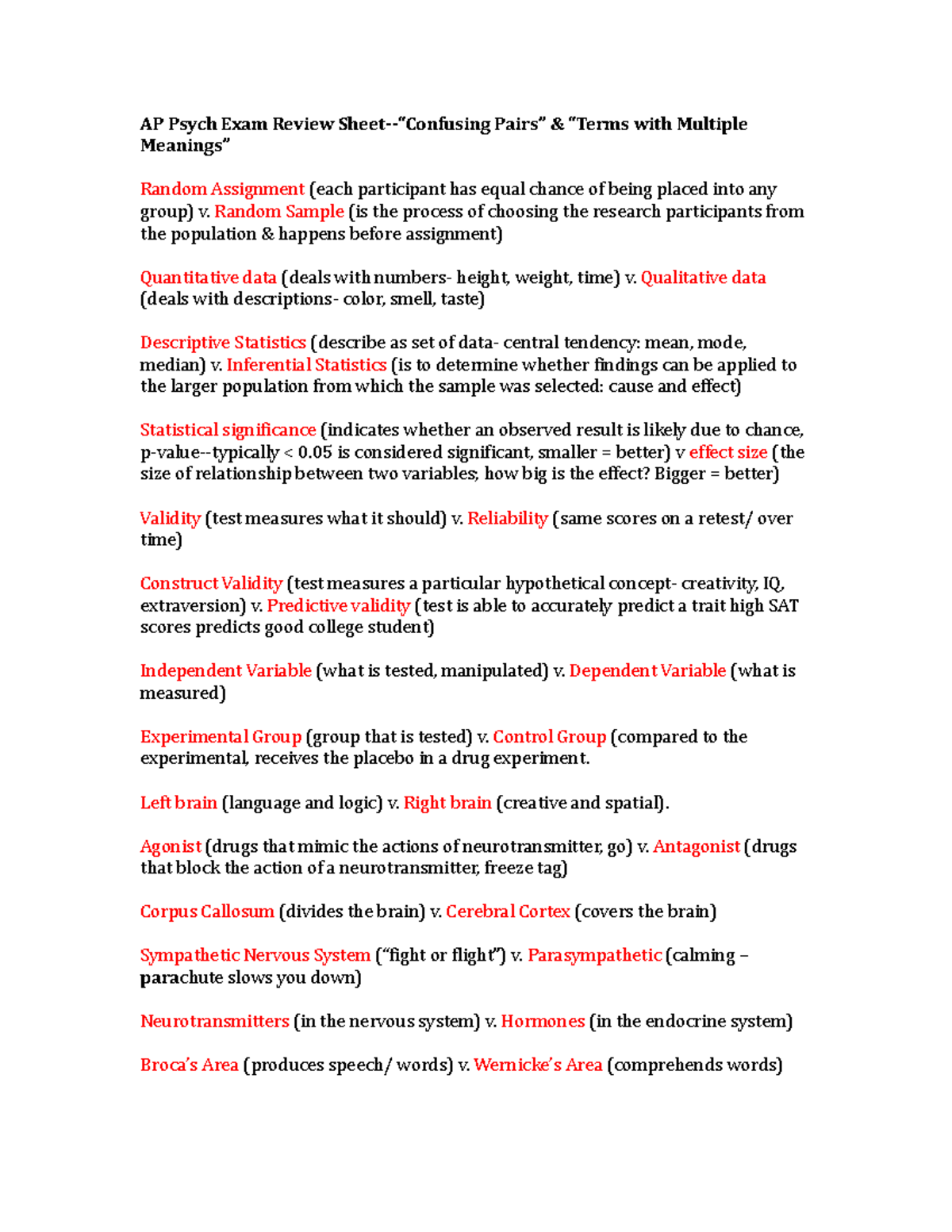 AP Psych Confusing Pairs Review 2025: Key Concepts Explained - Studocu