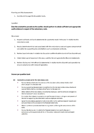 Acca audit substantive procedures answers - Describe substantive procedures the auditor should ...