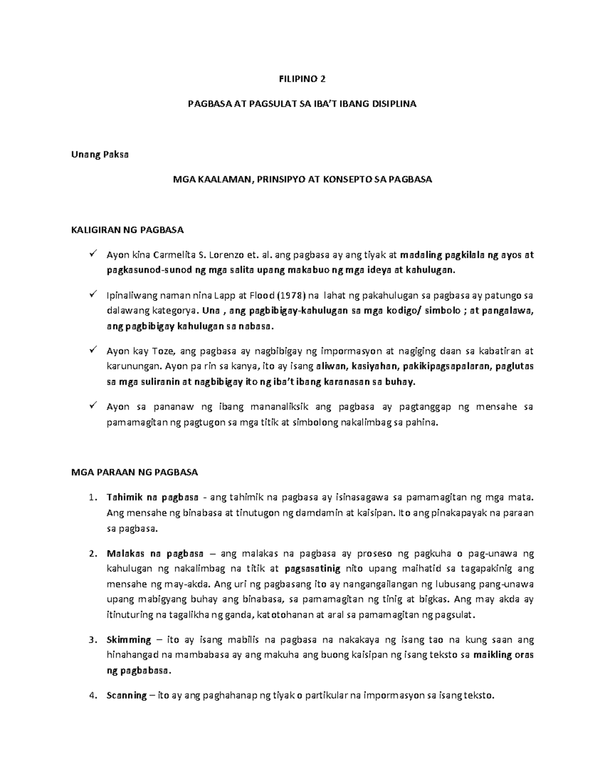 Pdfcoffee.com filipino-2-module-1-pdf-free - FILIPINO 2 PAGBASA AT ...