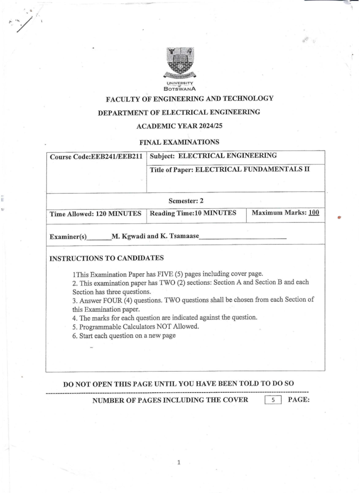 EEB 241 Final Exam: Electrical Fundamentals II - 2025 - Studocu