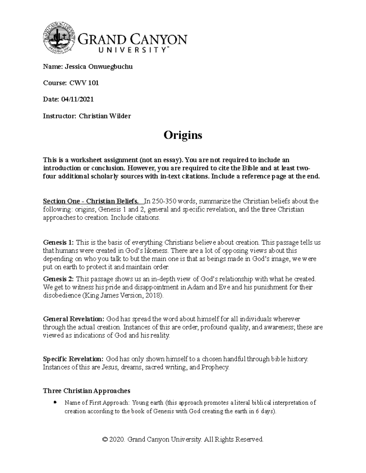 Christian Origins Assignment Insights for CWV 101 - Studocu