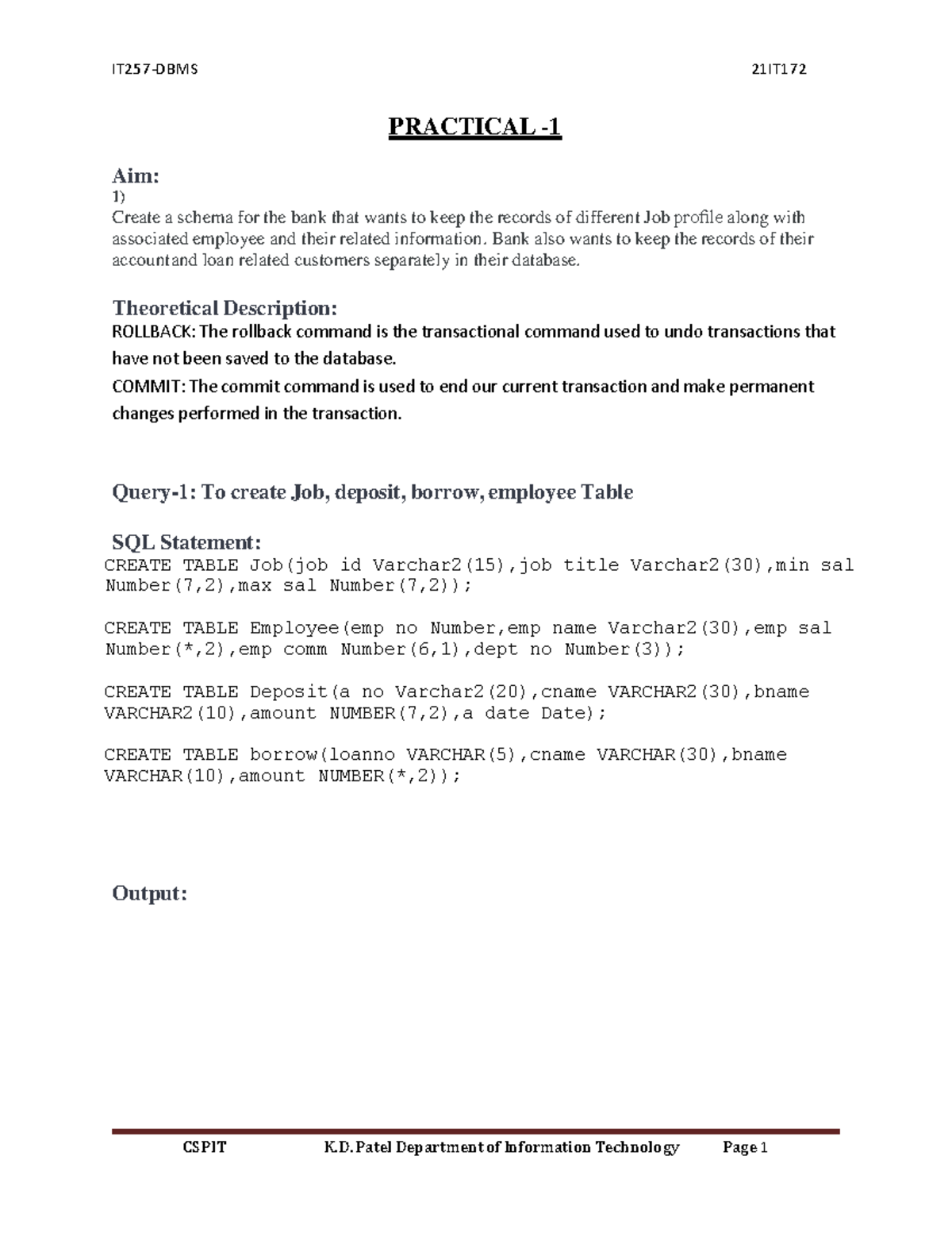 DBMS 101: Practical Exercises on Schema and SQL Commands - Studocu