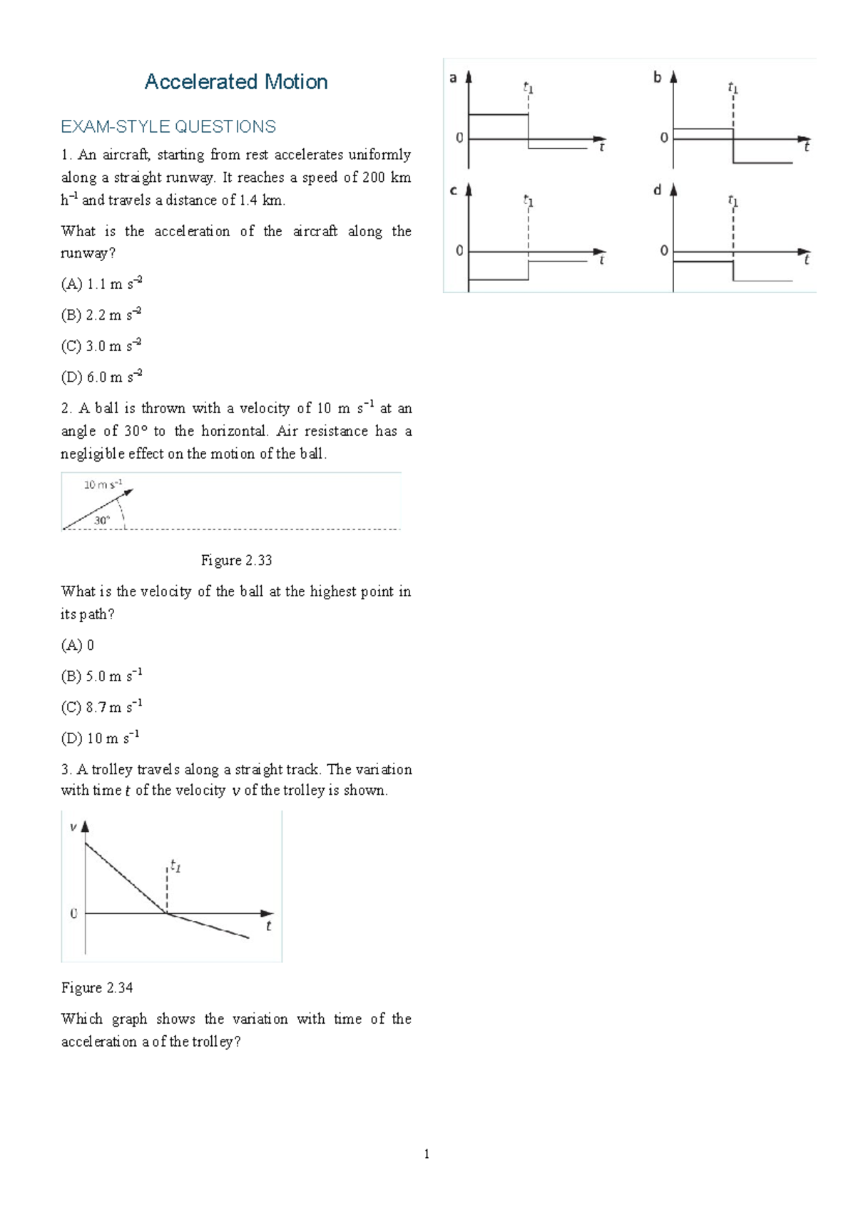 Accelerated Motion Exam-Style Questions (Physics 101) - Studocu