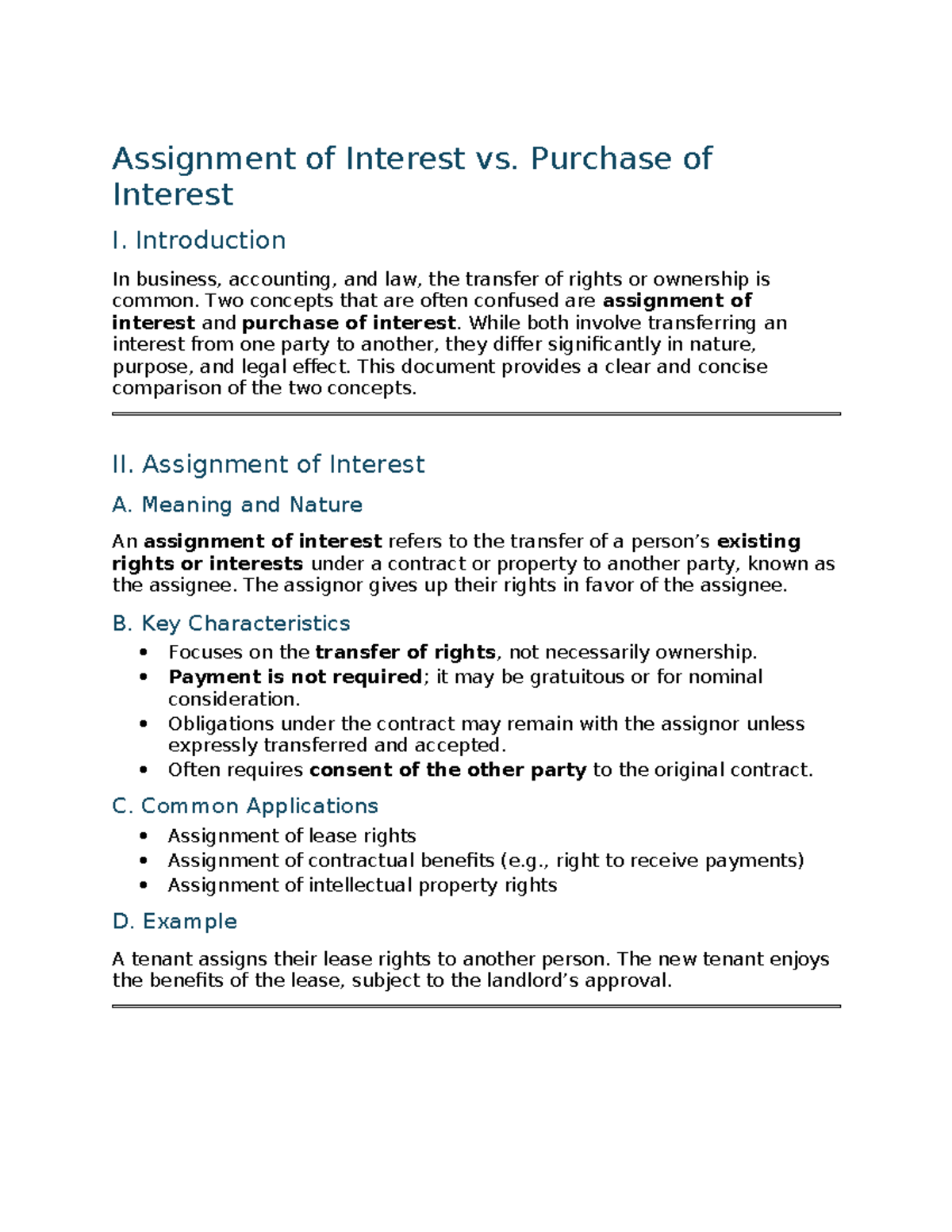 Assignment vs. Purchase of Interest: Key Differences Explained - Studocu