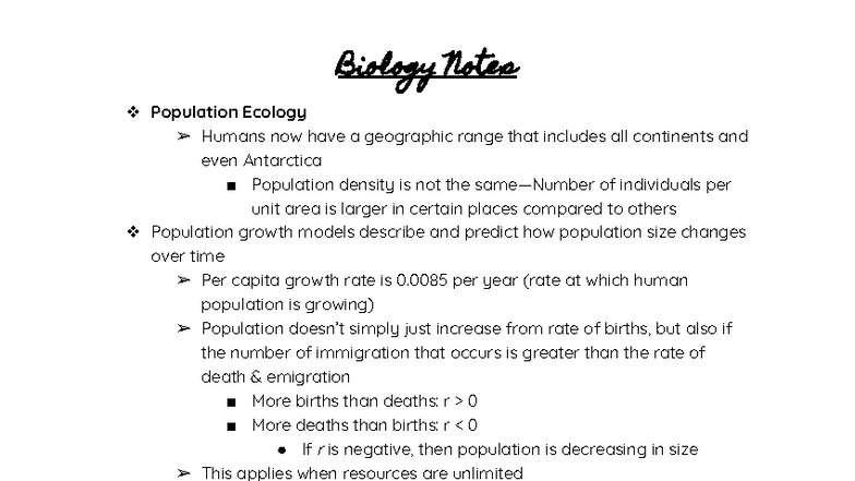 Biology Notes 1001A: Population Growth and Density Factors - Studocu
