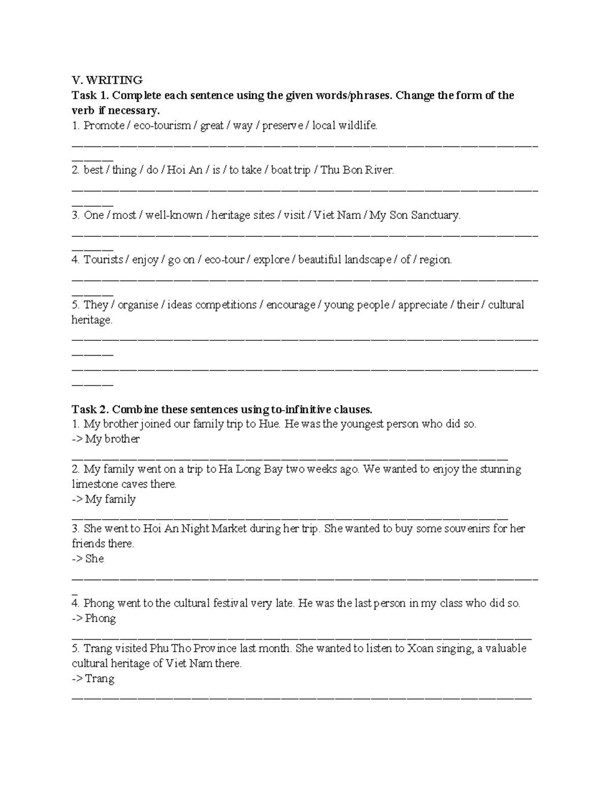 Writing Unit: Sentence Completion & Clause Combination Exercises - Studocu