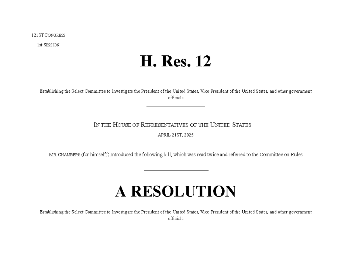 H.RES. 12 - Establishing Select Committee to Investigate U.S. Officials ...