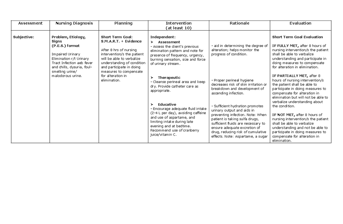 Urinary Tract Infection - Assessment Nursing Diagnosis Planning ...