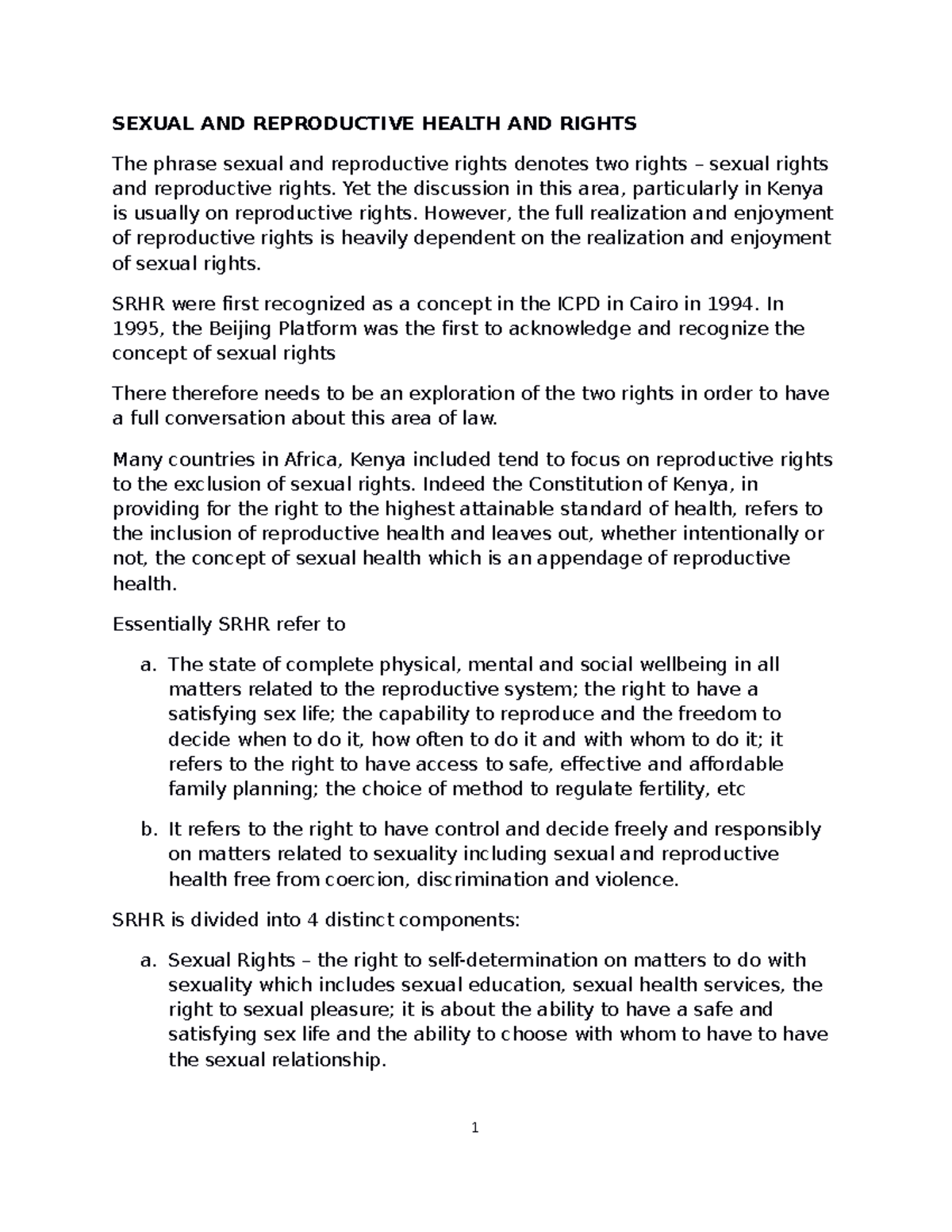 Sexual & Reproductive Health Rights: Comprehensive Study Notes - Studocu