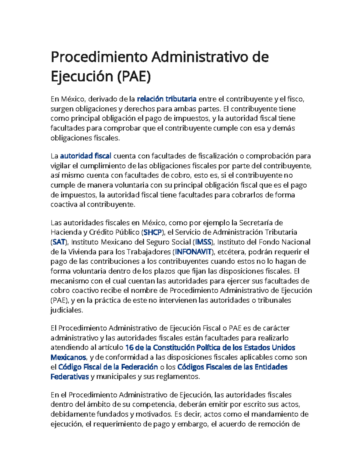 Procedimiento Administrativo de Ejecución (PAE) - Procedimiento Administrativo de Ejecución (PAE ...