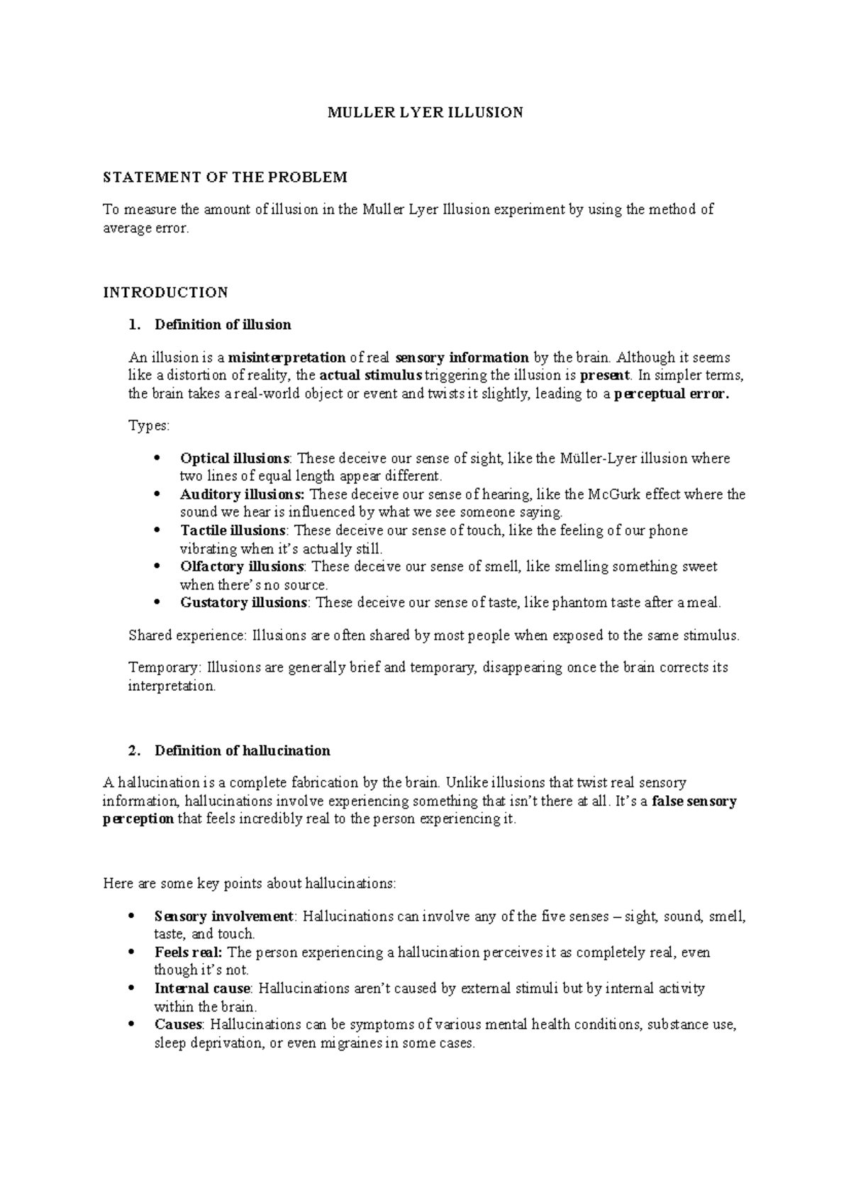 Muller Lyer Illusion Experiment An Analysis Of Perceptual Errors Studocu