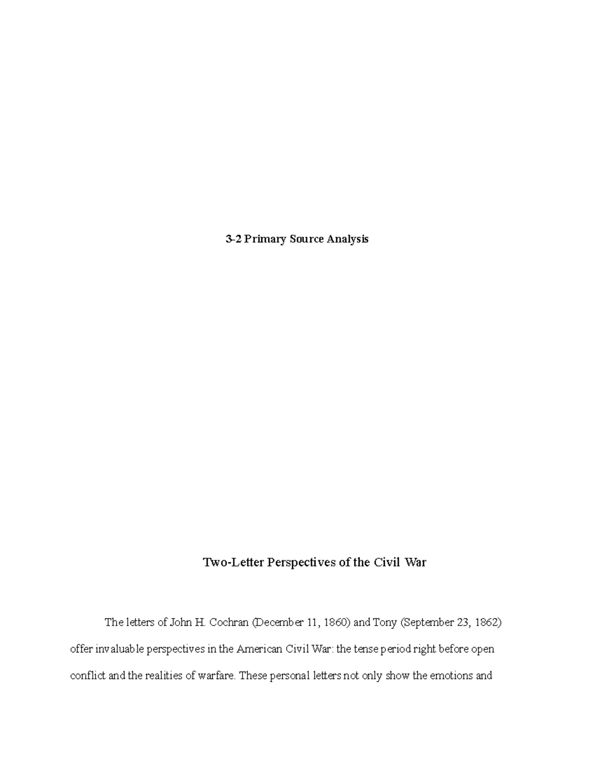 3-2 Primary Source Analysis: Civil War Perspectives in Letters - Studocu