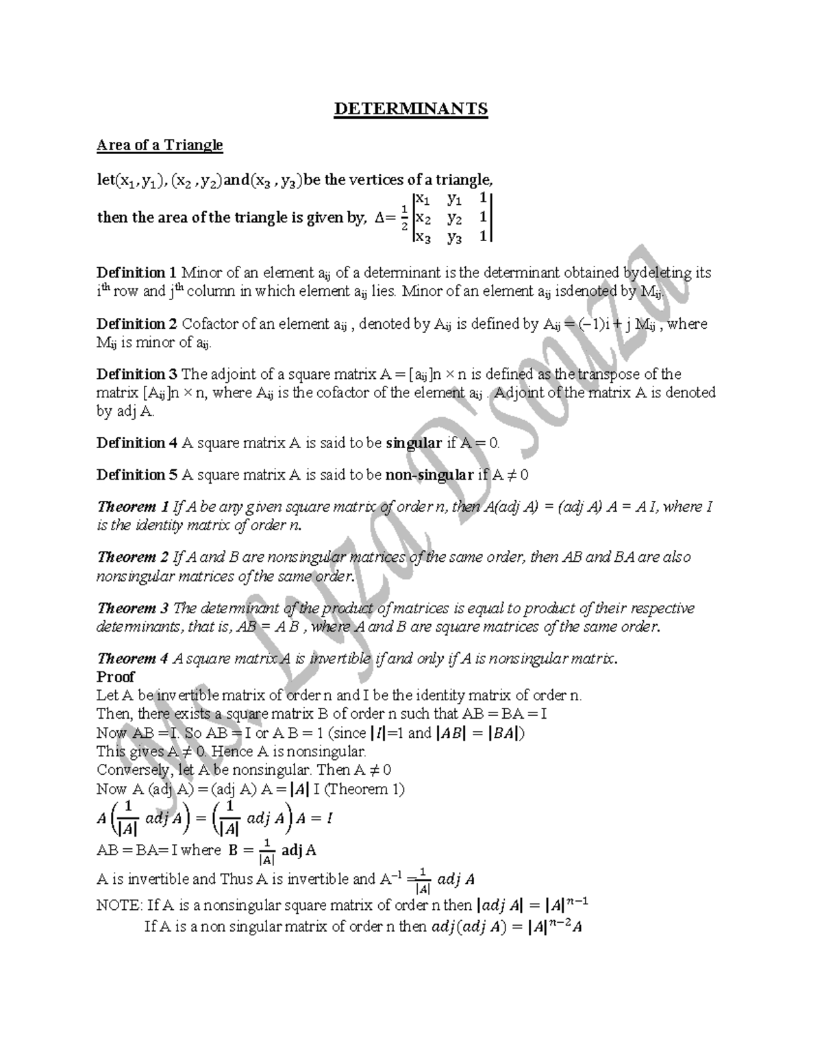 Determinants Theory: Area of a Triangle and Matrix Properties - Studocu