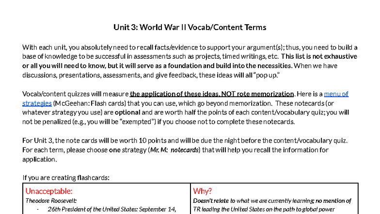Unit 3: WWII Vocabulary & Key Terms Summary for Assessments - Studocu
