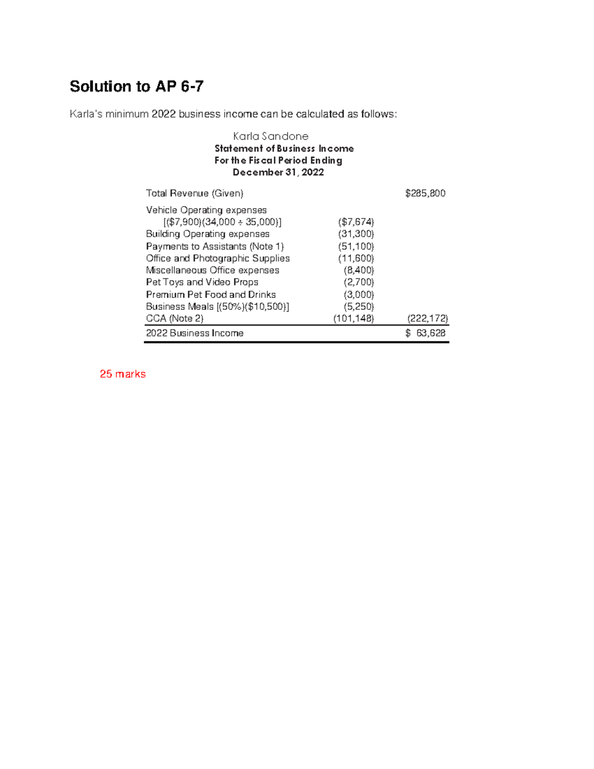 Chapter 6 Assignment Solutions for Business Income Calculation - Studocu