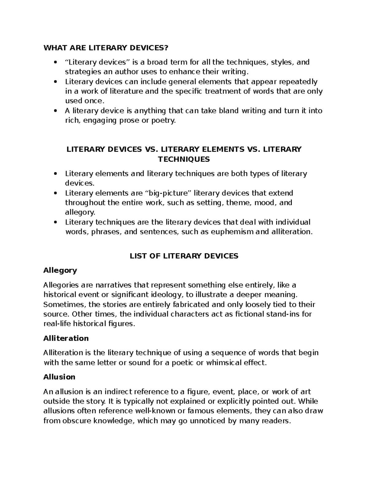 LIT 101: Understanding Literary Devices, Elements, and Techniques - Studocu