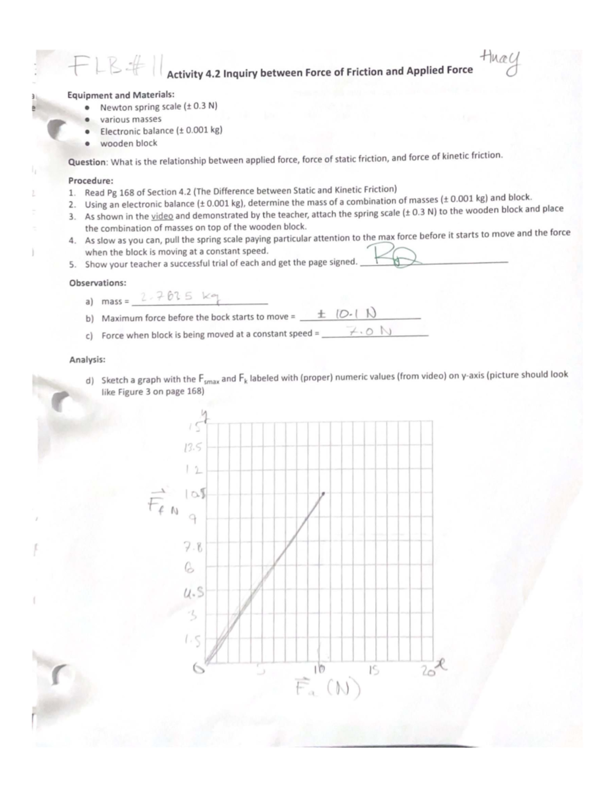 FLB#11 - 11th lab book for the Forces Unit in Grade 11 Physics (SPH3UI ...