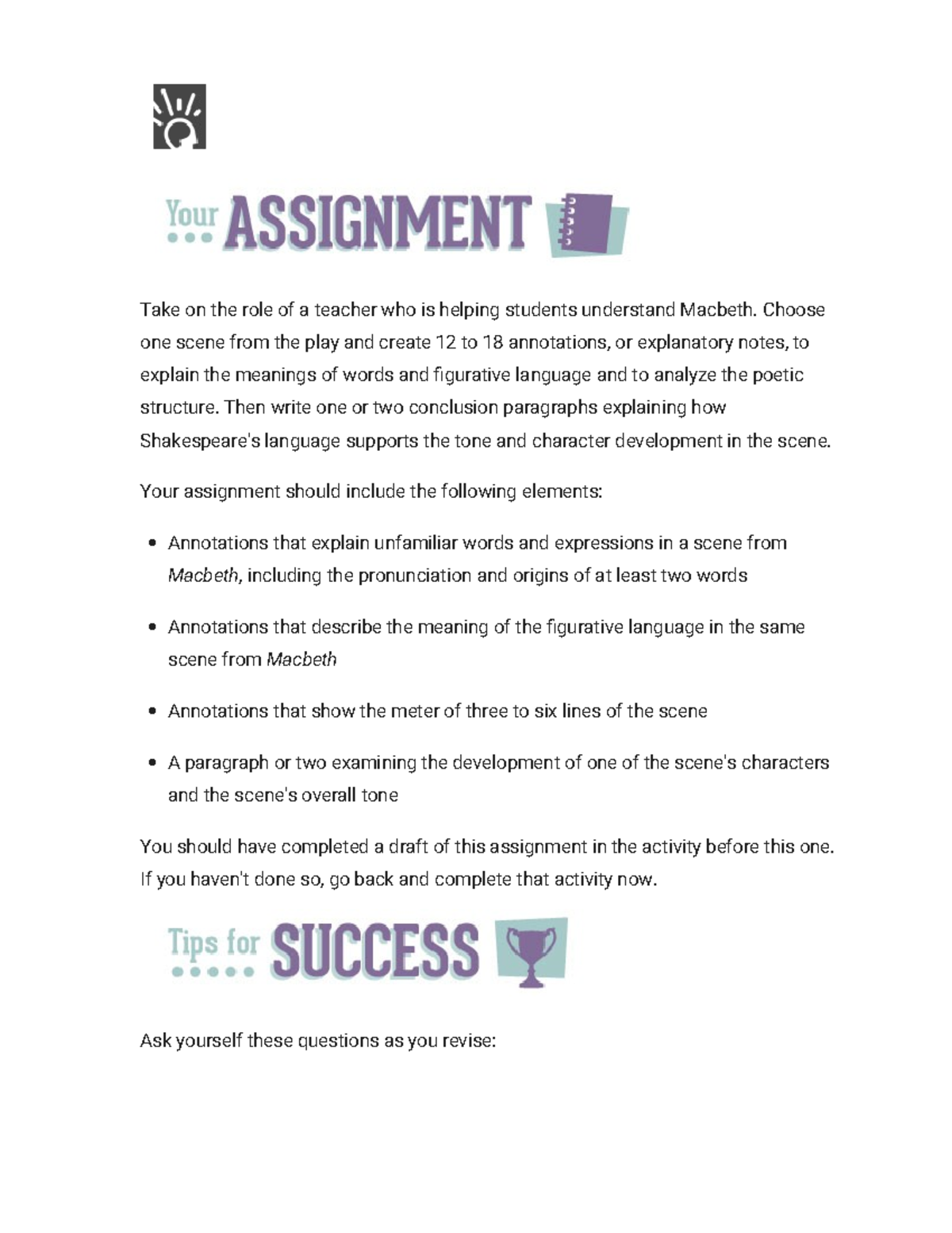 1.1.10 Assignment - Annotations & Analysis of Macbeth Scene - Studocu