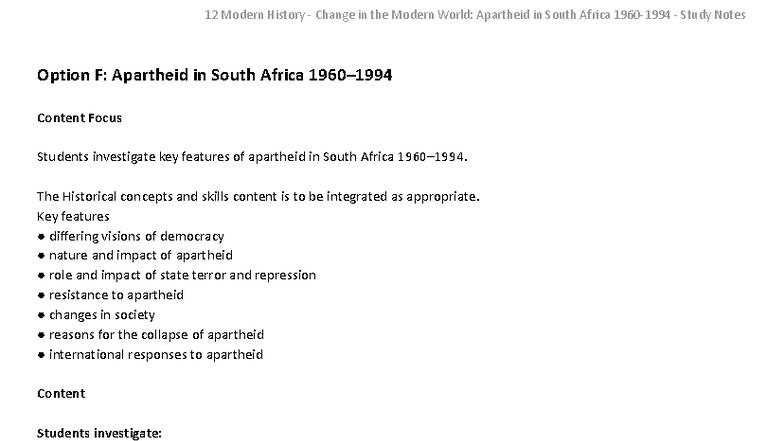 12 Modern History Change in the Modern World: Apartheid in South Africa ...