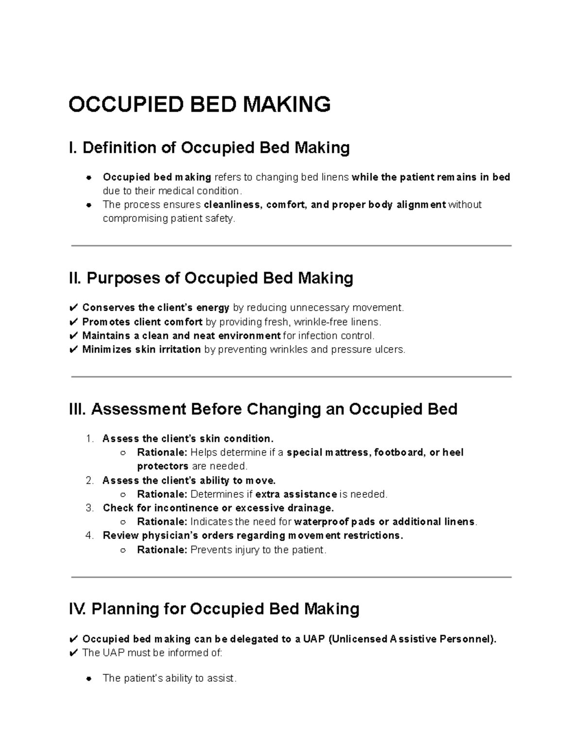 Occupied Bed Making Reviewer - OCCUPIED BED MAKING I. Definition of ...