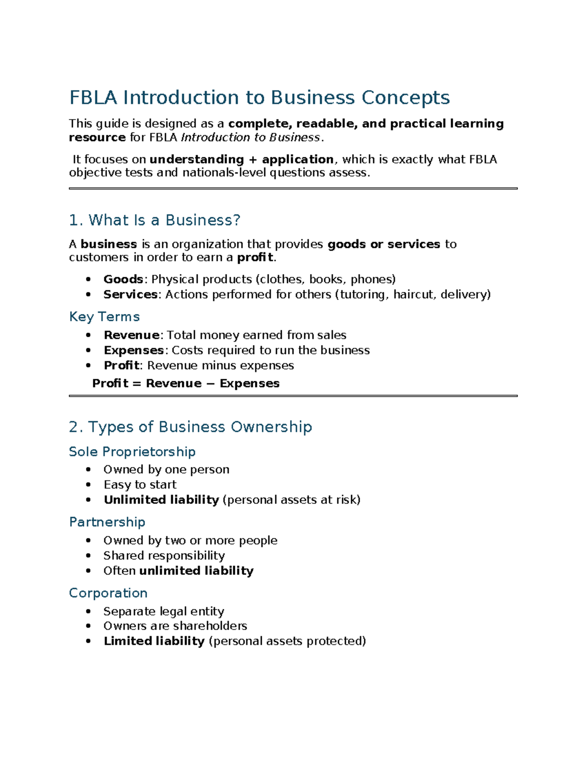 FBLA Introduction to Business Concepts – Comprehensive Study Guide ...