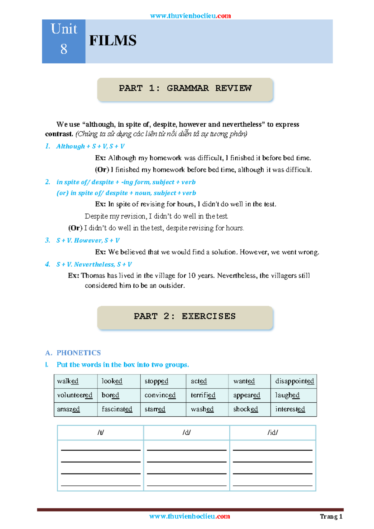 Grade 7 - BUỔI 39 - English Grammar and Vocabulary Exercises - Studocu