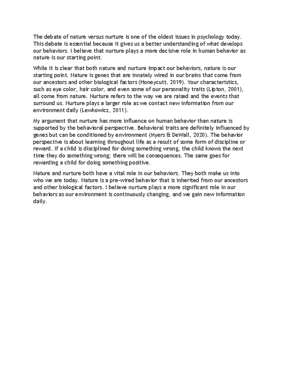 PSY 108 Project 1: Nature vs. Nurture in Human Behavior Analysis - Studocu