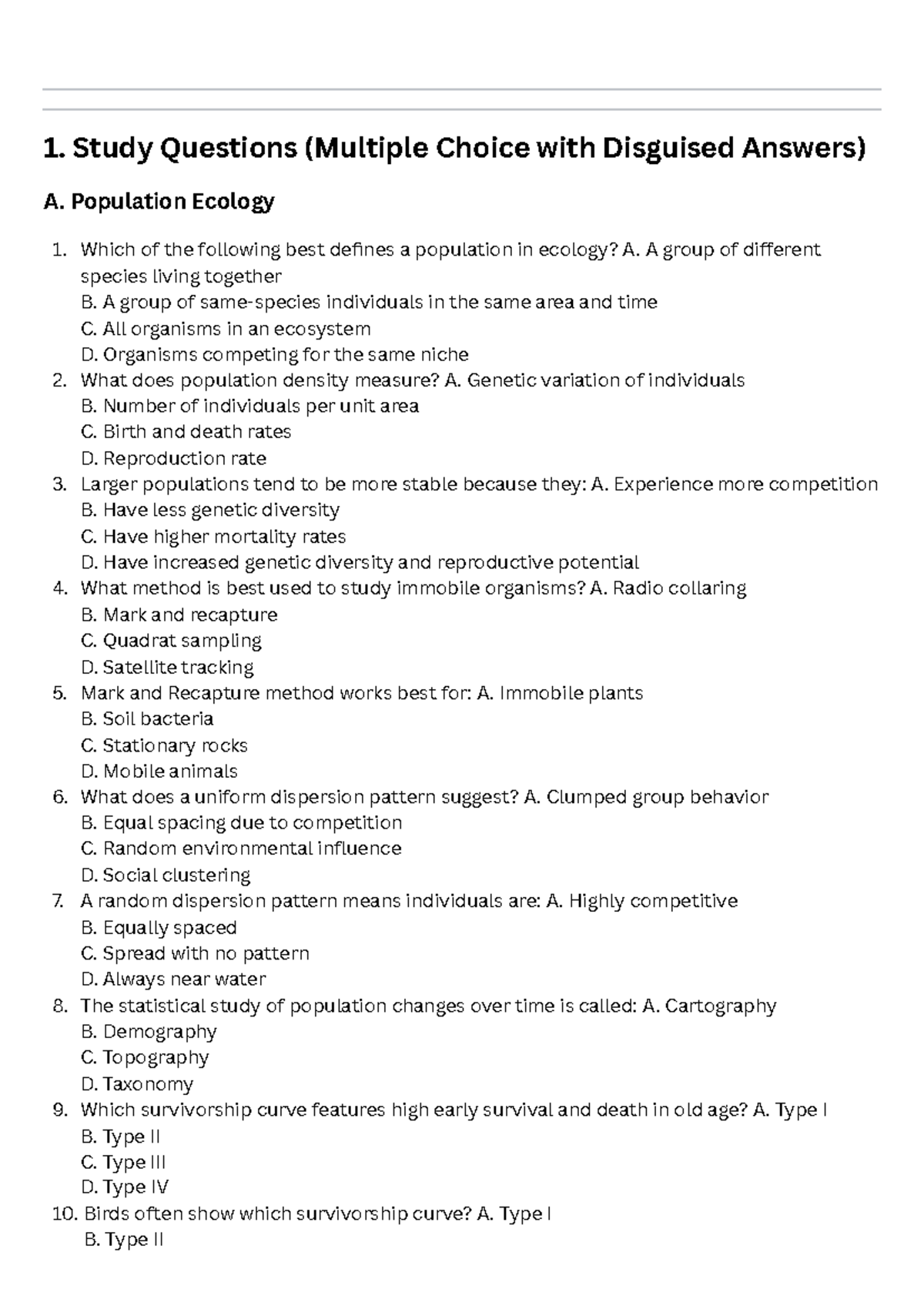 Flashcards – Ecology Basics Study Questions and Answers - Studocu