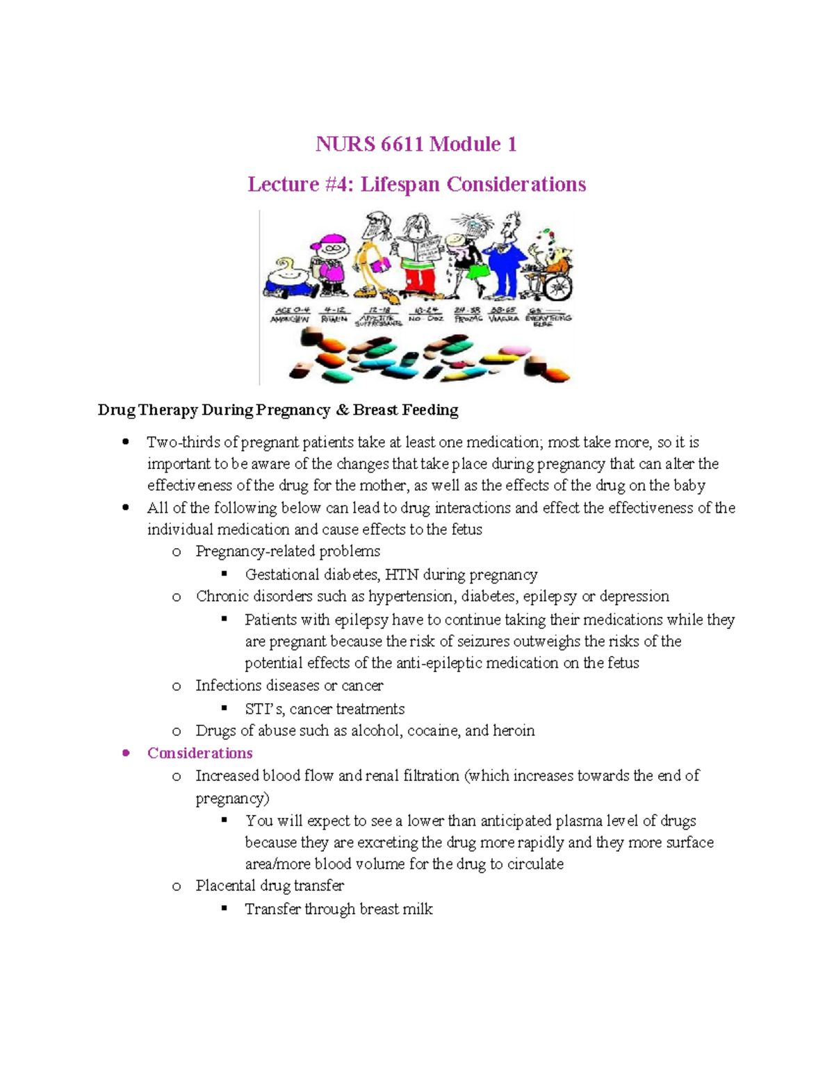 NURS 6611 Module 1 Lecture: Drug Therapy in Pregnancy & Aging - Studocu