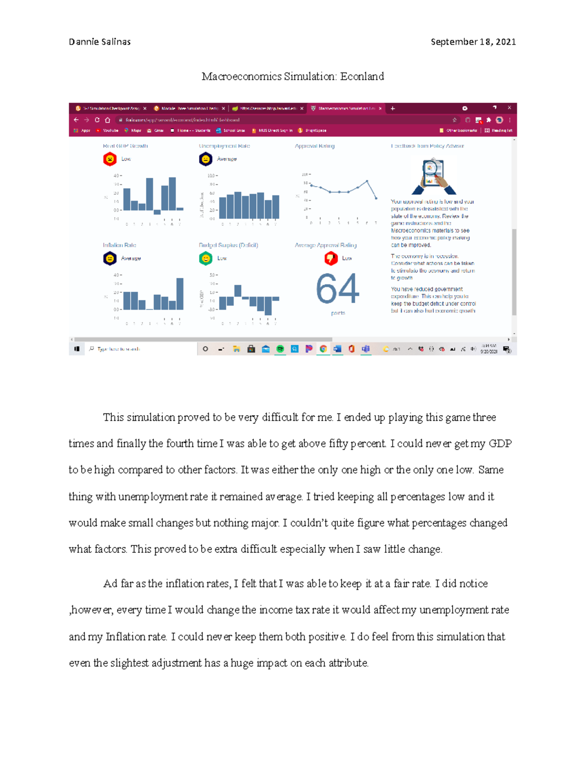 ECO-202 Macroeconomics Simulation Checkpoint Reflection MOD3 - Studocu