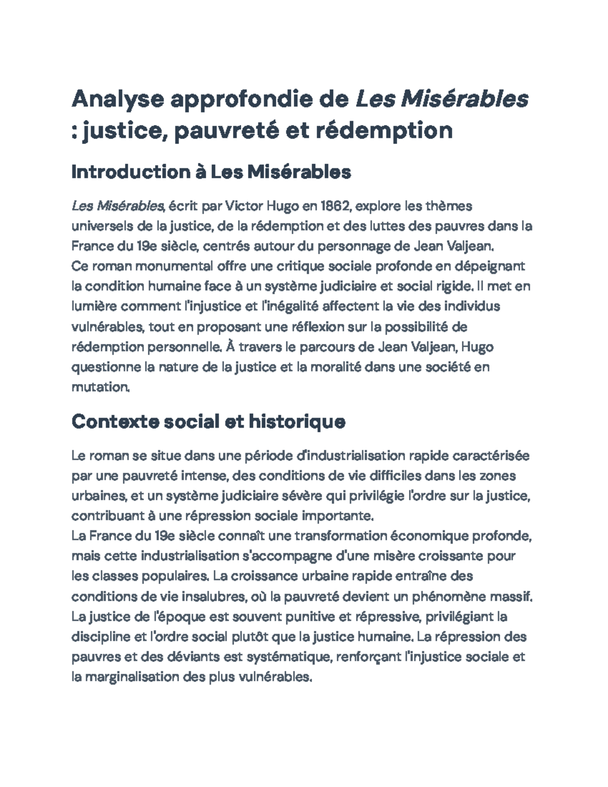 Analyse de Les Misérables : Justice, Pauvreté et Rédemption (Version complète) - Studocu