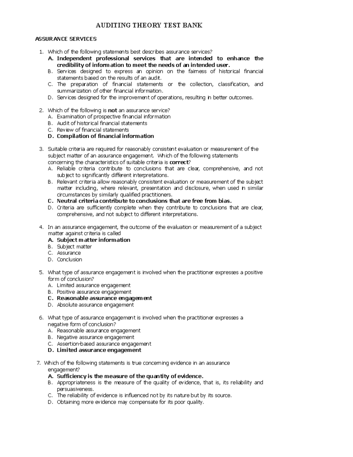 Auditing 101: Test Bank with Answers for ACCT 201 Final Exam - Studocu