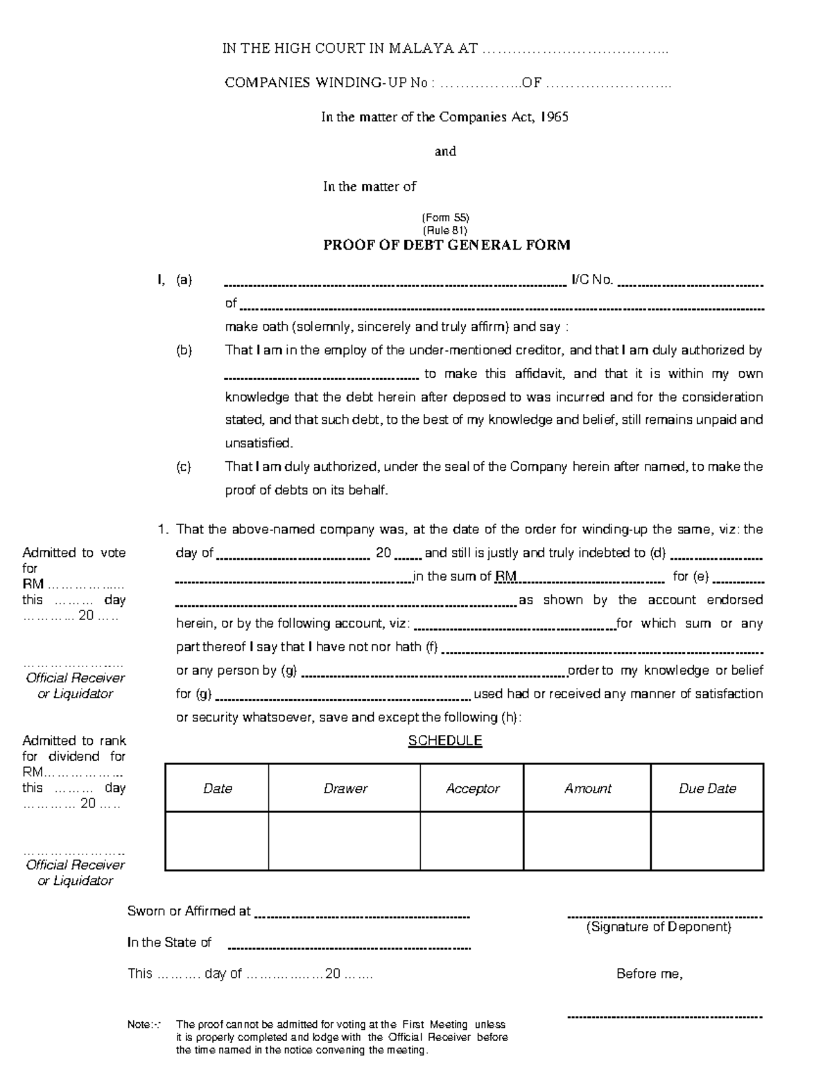 Proof of Debt Submission Form - Companies Winding-Up Overview - Studocu