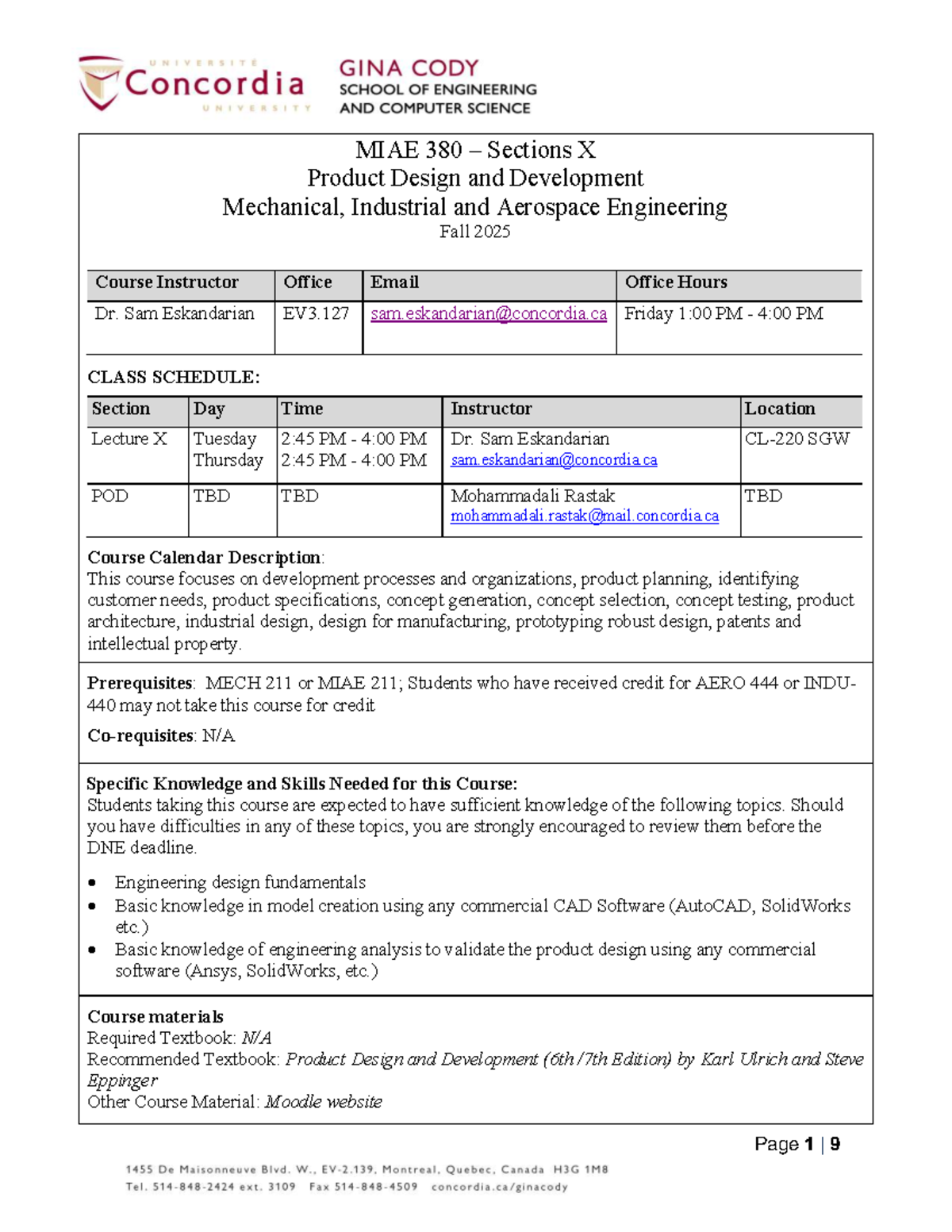 MIAE 380 Product Design & Development Course Outline - Fall 2025 - Studocu