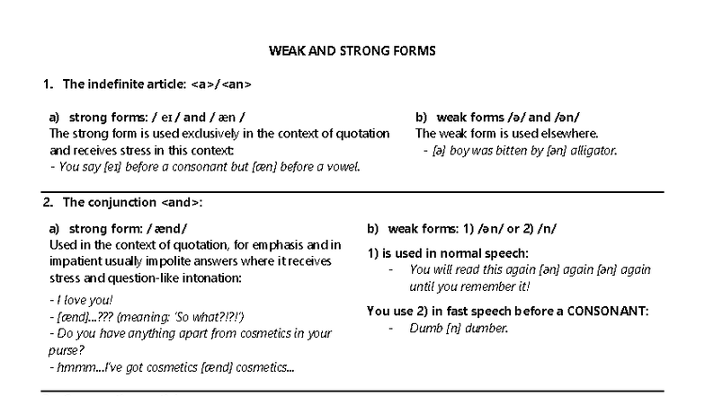 WEAK AND STRONG FORMS: A Comprehensive Guide (ENG 101) - Studocu