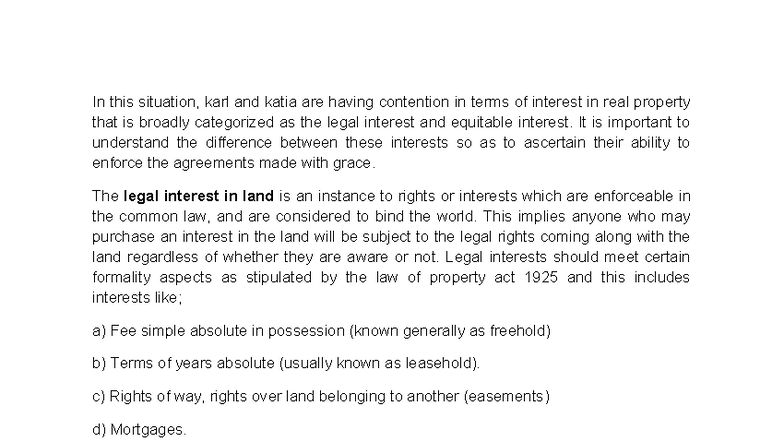 Property Law: Legal vs. Equitable Interests Explained (LAW101) - Studocu