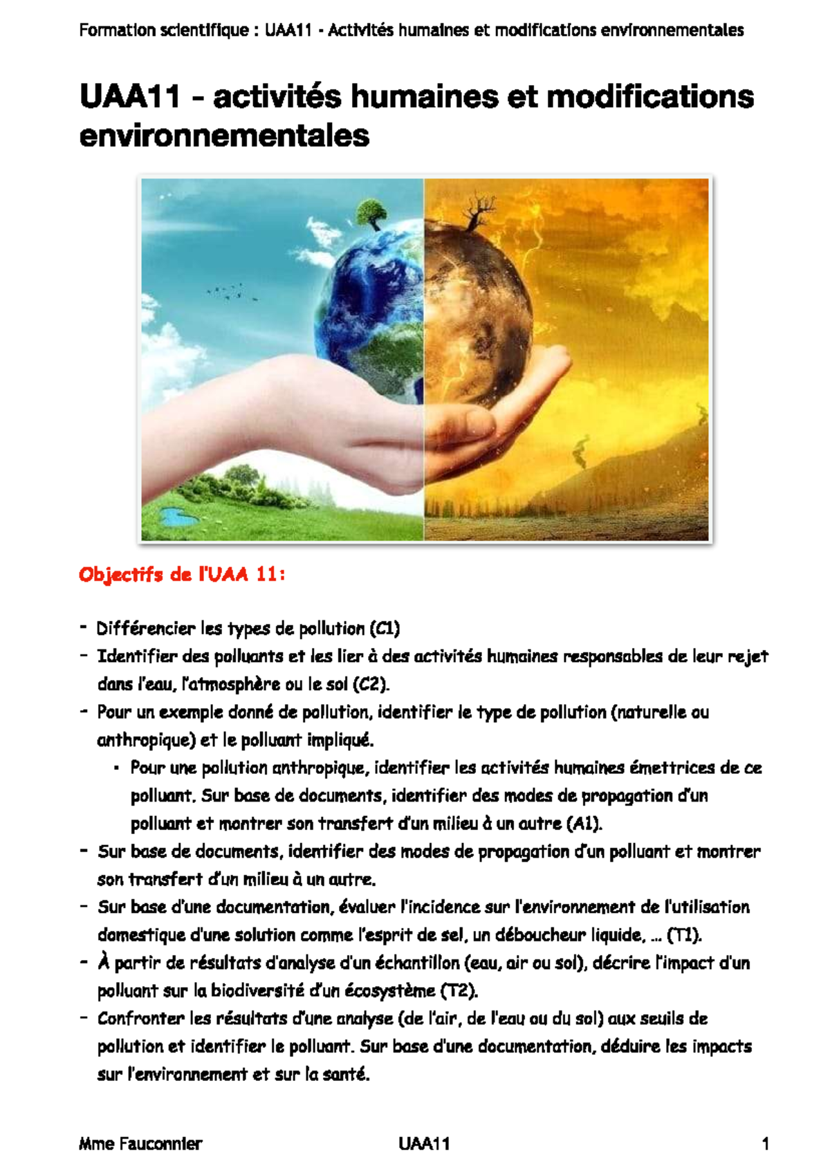 UAA11 : Activités Humaines et Impact Environnemental - Synthèse et ...