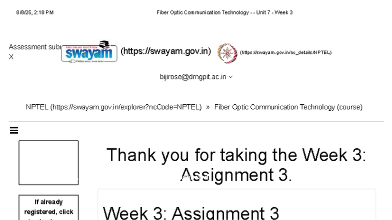 Fiber Optic Communication Technology (Course) Unit 7 Week 3 Assessment ...