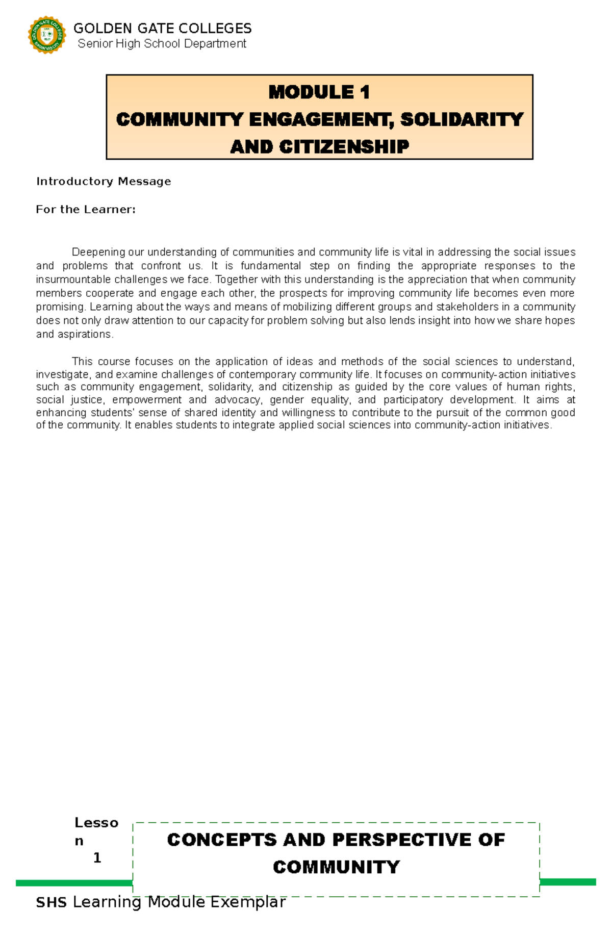 Community Engagement, Solidarity and Citizenship - Senior High School ...