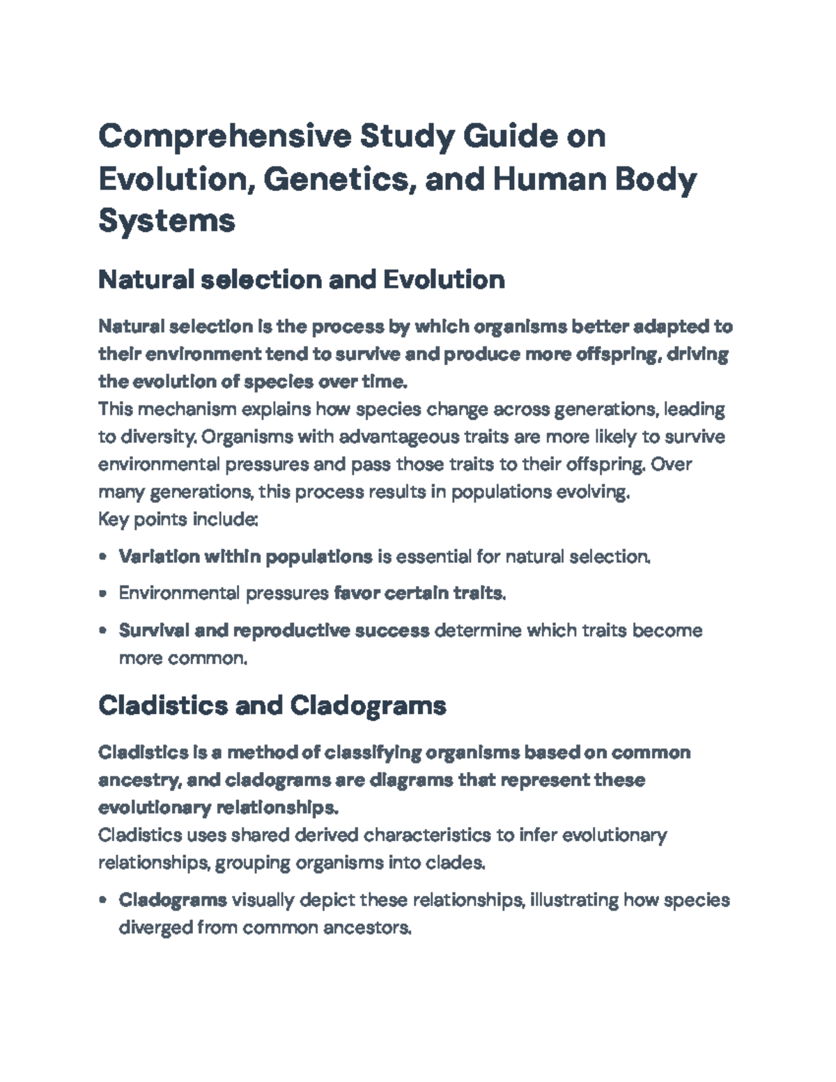 Comprehensive Study Guide: Evolution, Genetics & Human Body Systems - Studocu