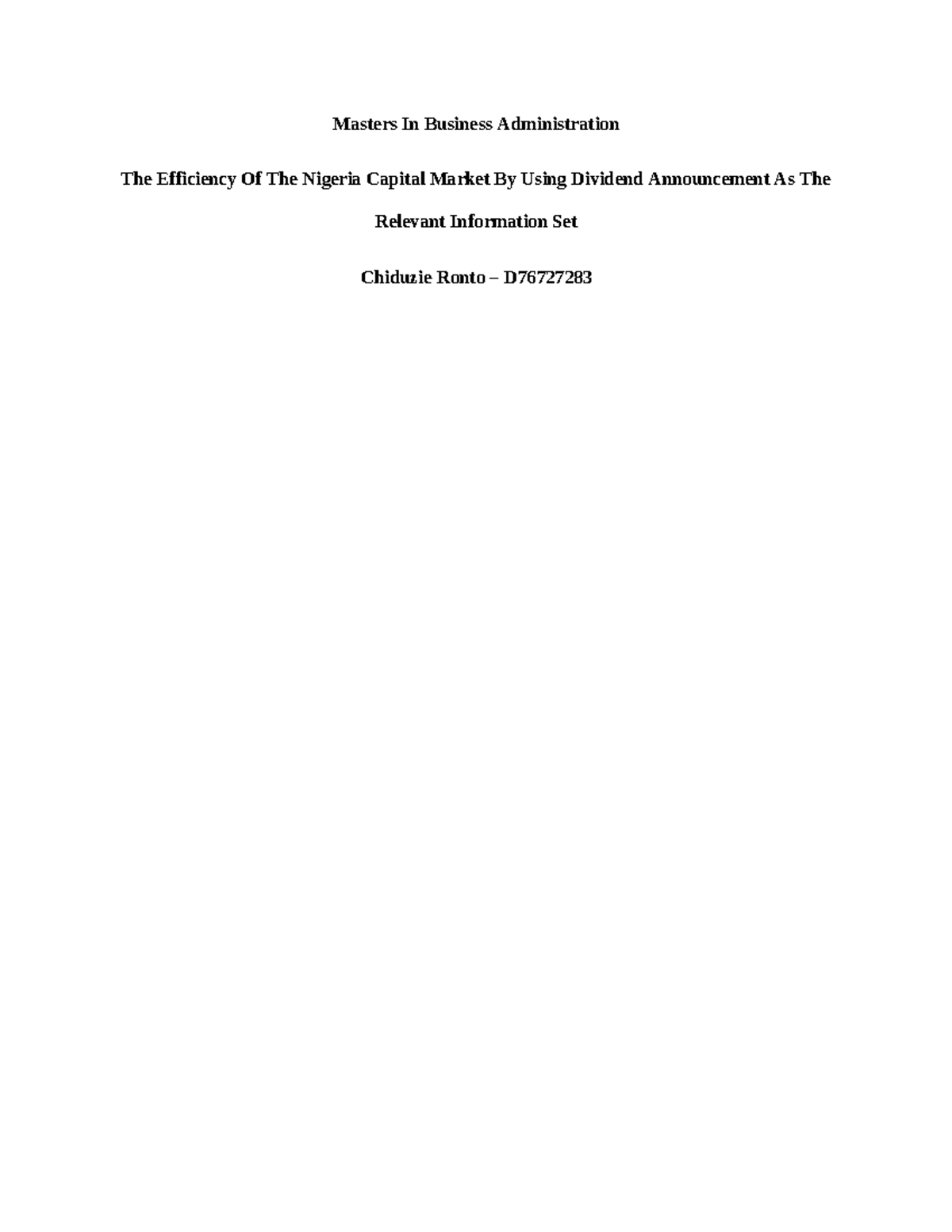MBA D76727283: Examining Nigerian Capital Market Efficiency via ...