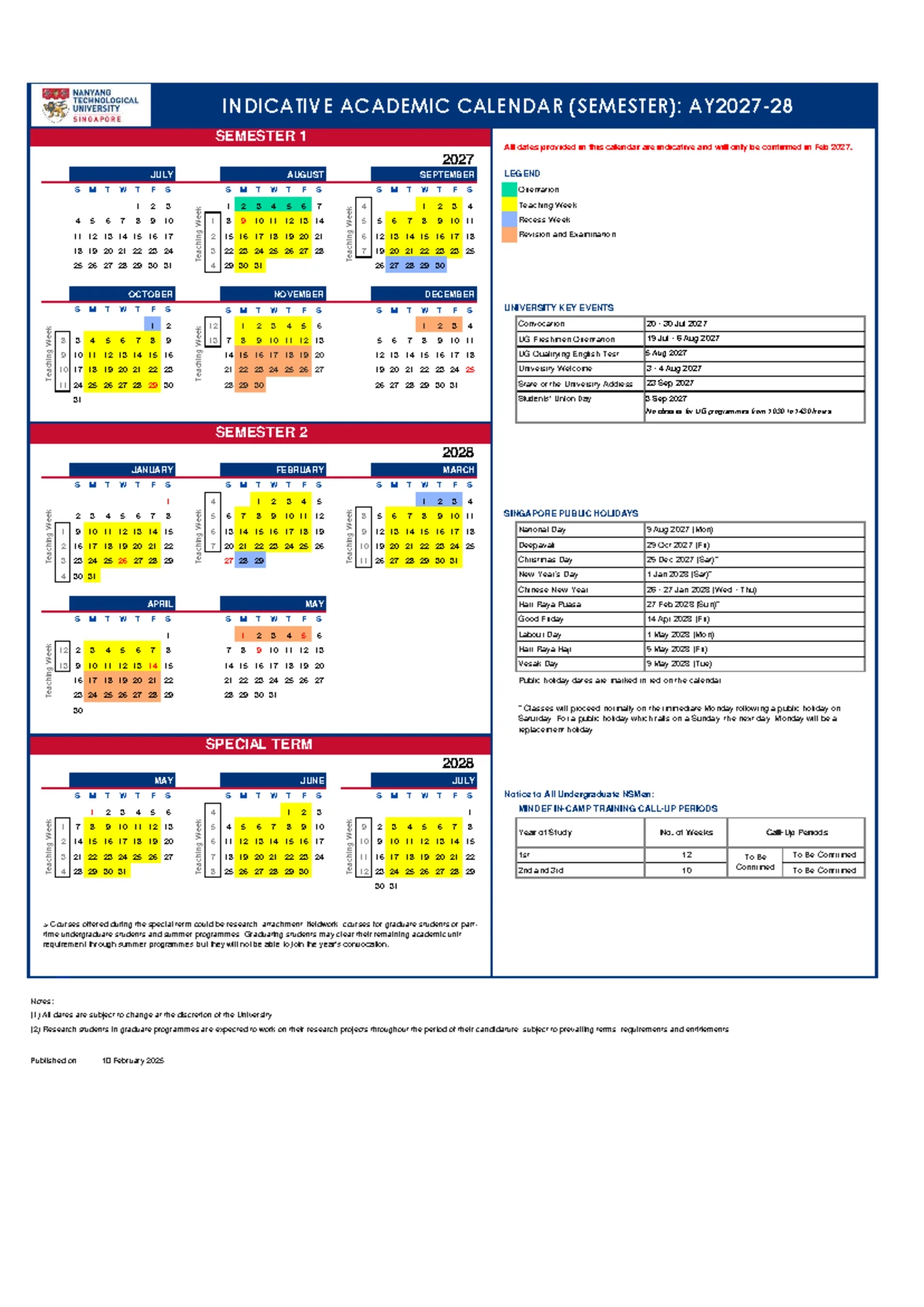 NTU Academic Calendar for AY205/26: Key Dates & Events - Studocu