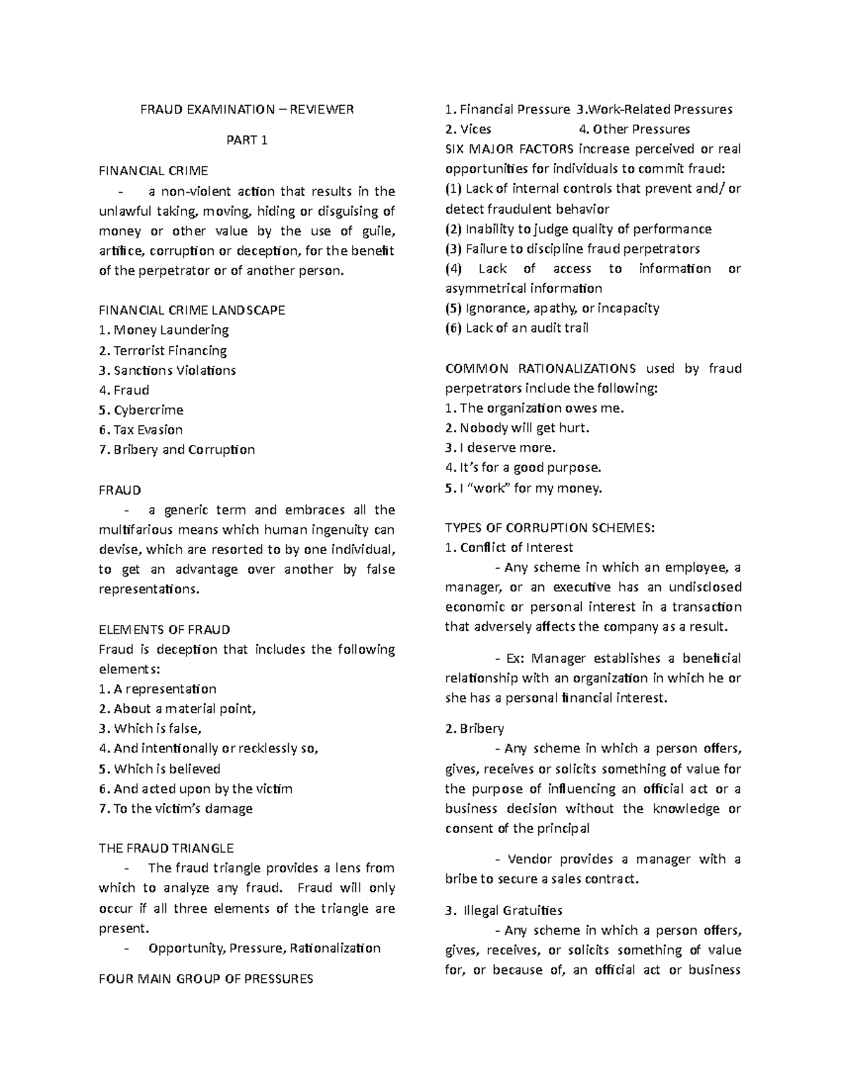 Fraud Examination (FRAUD 101) - Comprehensive Reviewer for Students ...