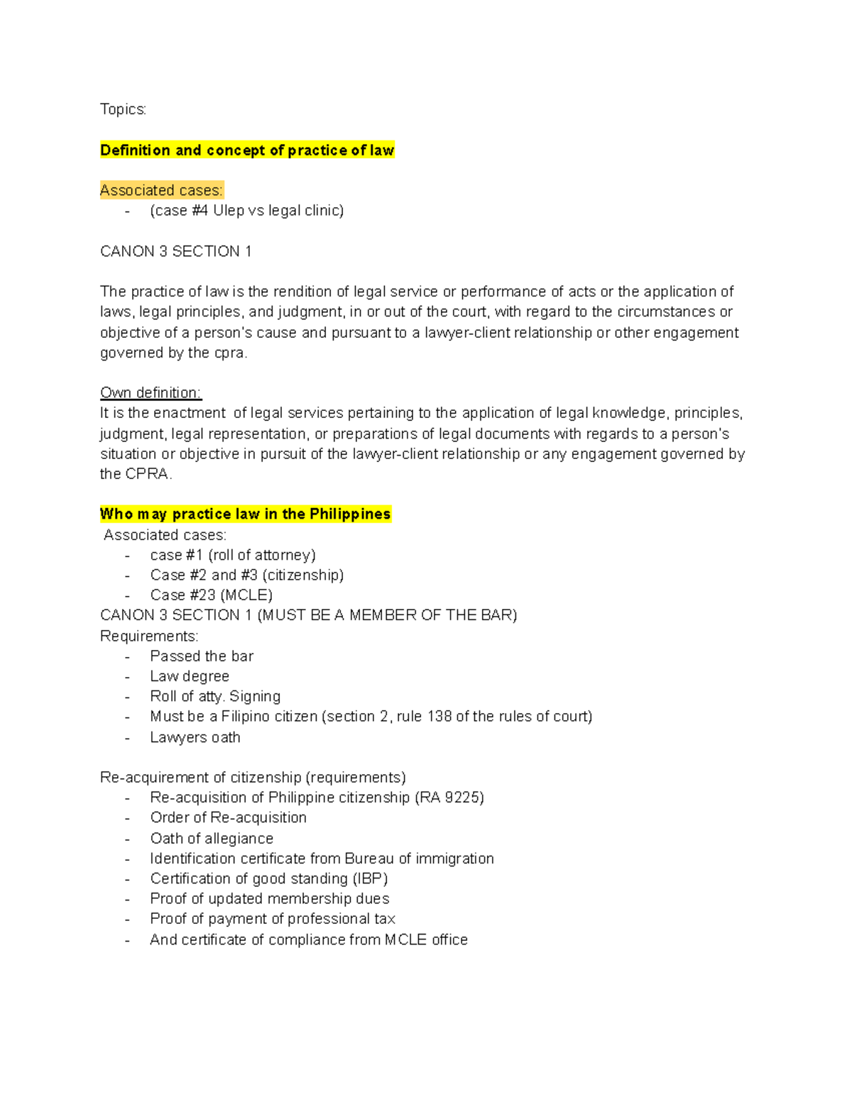 Law firm (topic 1) - It's a summary - Topics: Definition and concept of ...